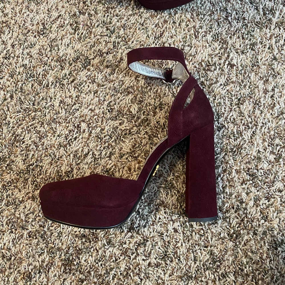 Burgundy Suede Prada Platform Heels - Gem